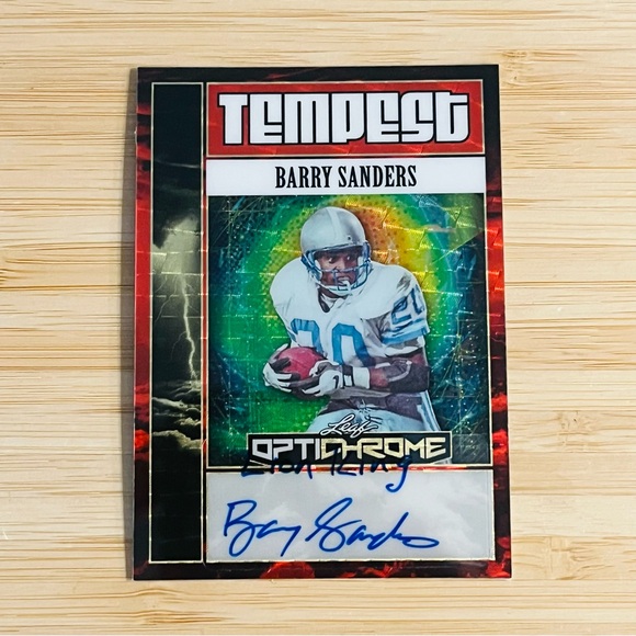 NFL | Other | Barry Sanders 225 Leaf Optichrome Red Flood Superfractor ...